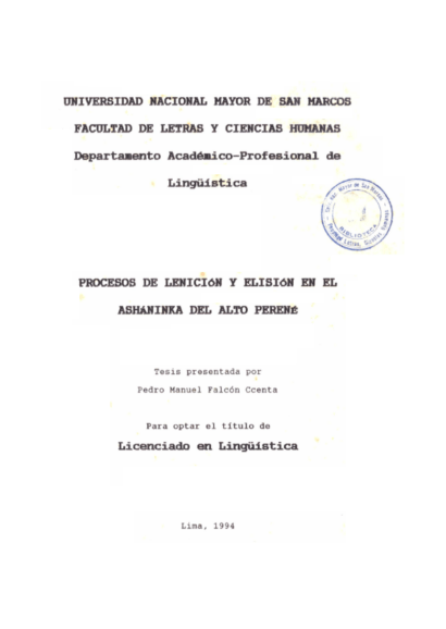 Proceso de lenición y elisión en el ashaninka del Alto Perene ...